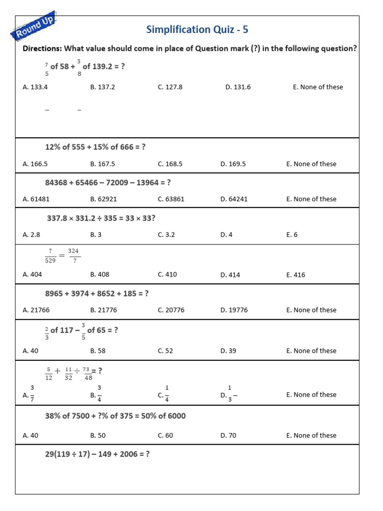 Simplification Quiz 5 | PDF