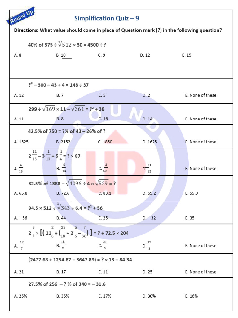 Simplification Quiz 9 | PDF