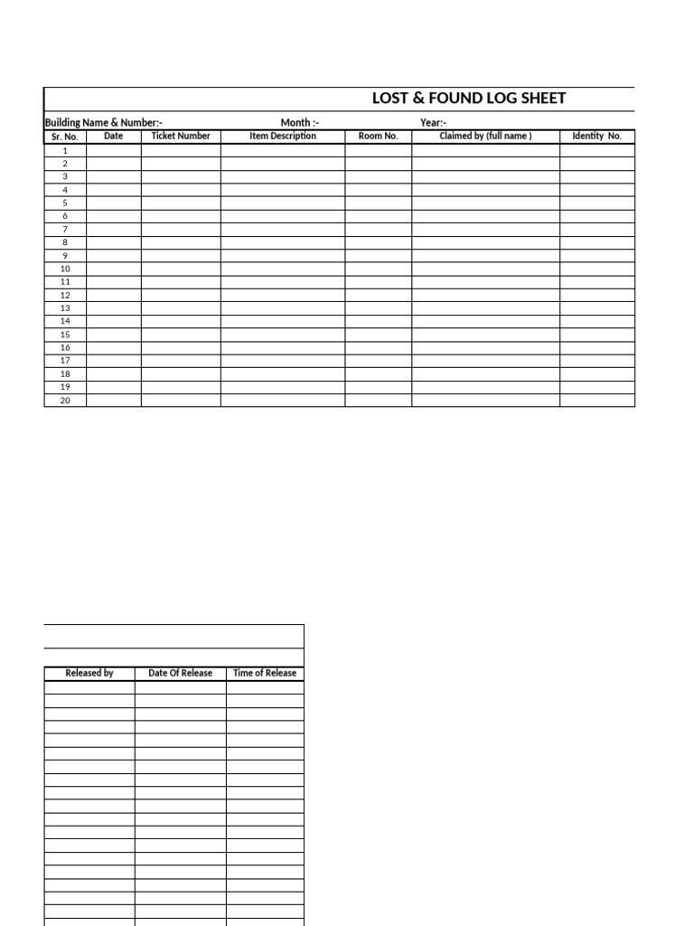 Lost & Found Log Sheet | PDF