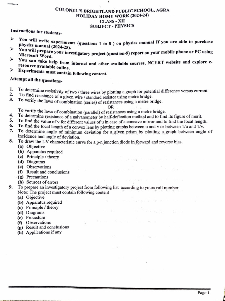 Physics Holiday Homework | PDF | Capacitor | Inductor