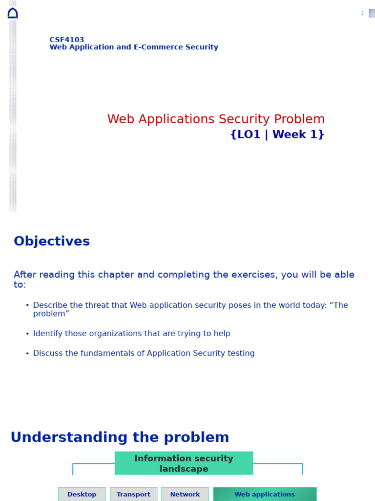 01 Week 1 LO1 WebApps Security Problem - Update | PDF | Security | Computer Security