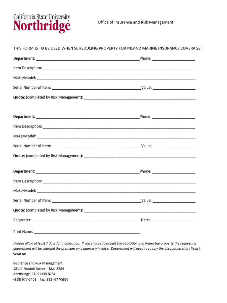 Inland Marine Property Insurance Quote Form - 0 | PDF | Finance & Money ...
