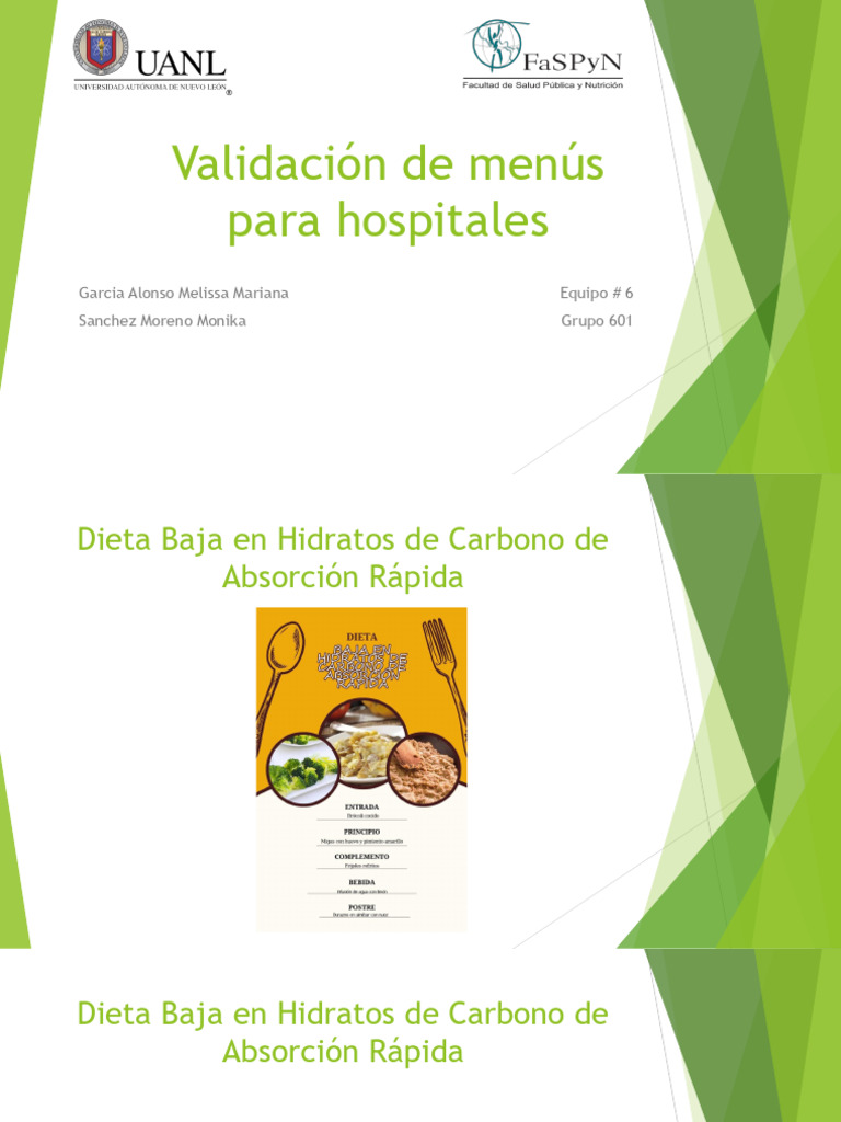EQ.6 PPT Validación Menus Ev 1 Dietas Hospital | PDF