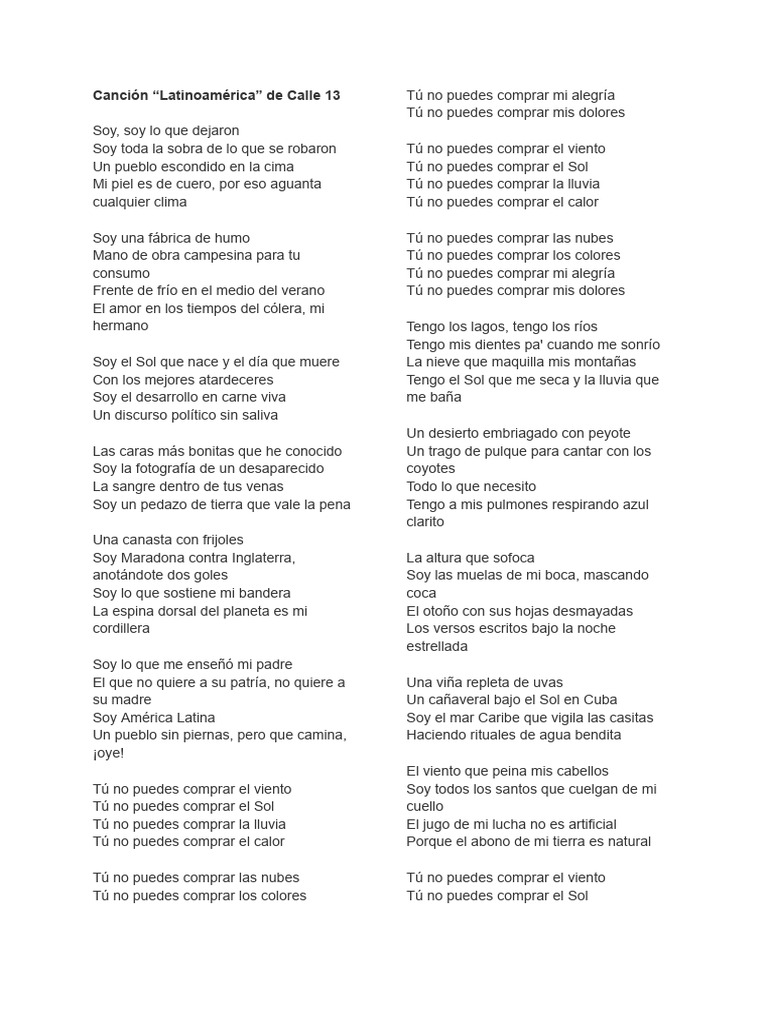 Canción "Latinoamérica" de Calle 13 | PDF