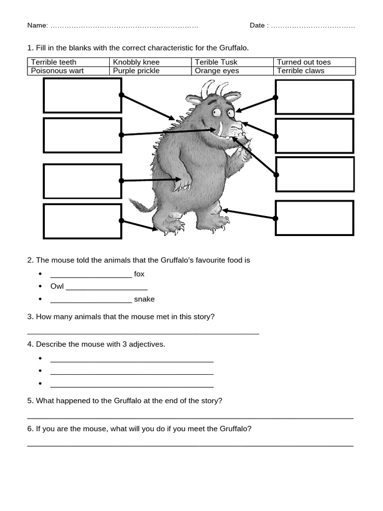 Gruffalo Character Description Worksheet | PDF