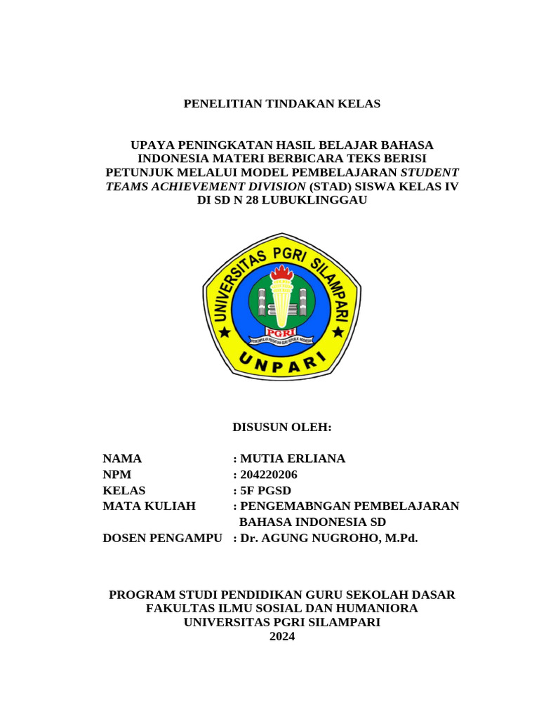 PTK Mutia Kelas 5F PGSD | PDF