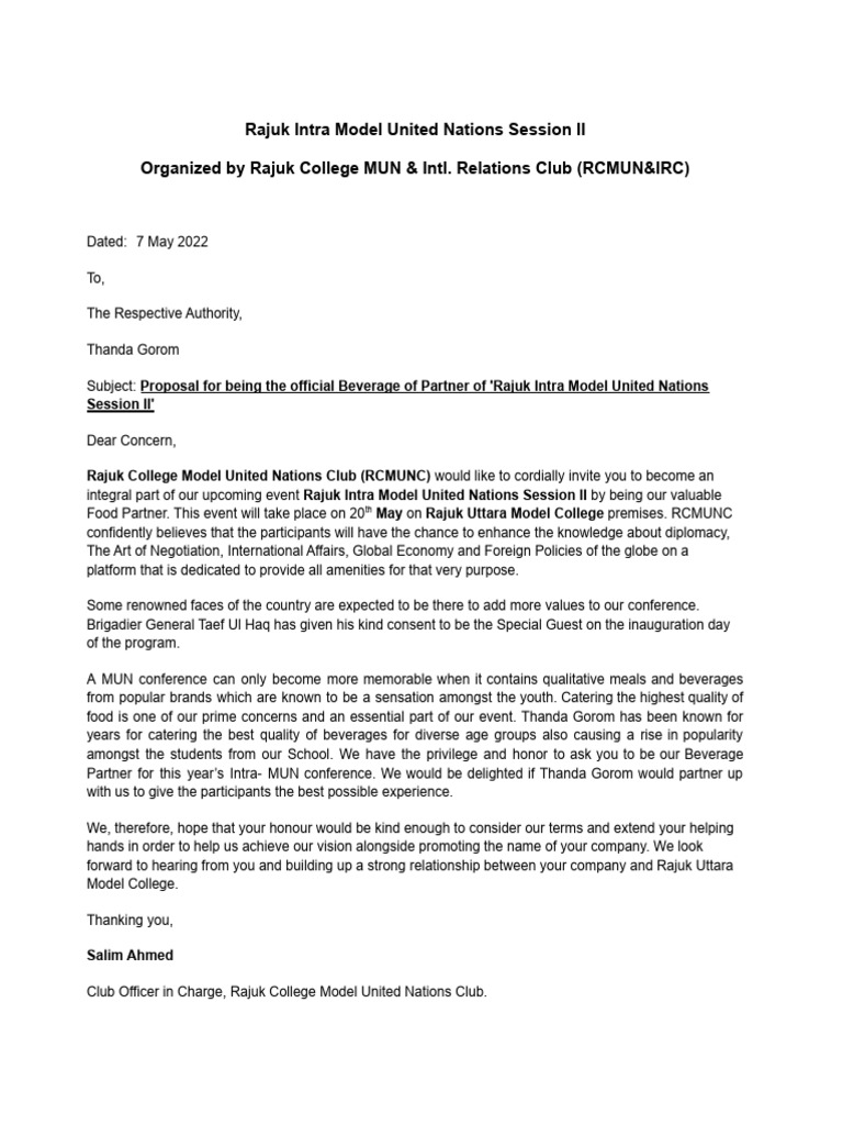 Beverage Partnership Proposal For Thanda Gorom | PDF | Finance & Money ...