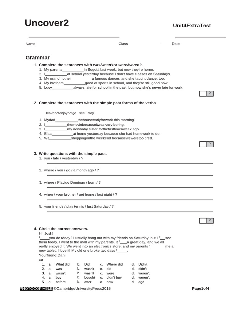 Unit04 Uncover2 Extest Cust | PDF | Linguistics