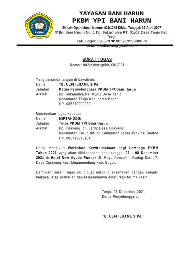 003 SURAT TUGAS Kewirausahaan | PDF