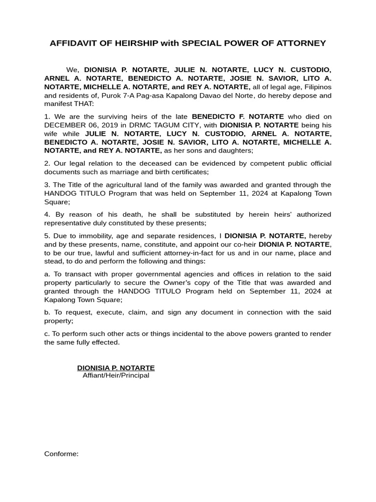 Heirship Affidavit & Power of Attorney | PDF | Power Of Attorney | Evidence