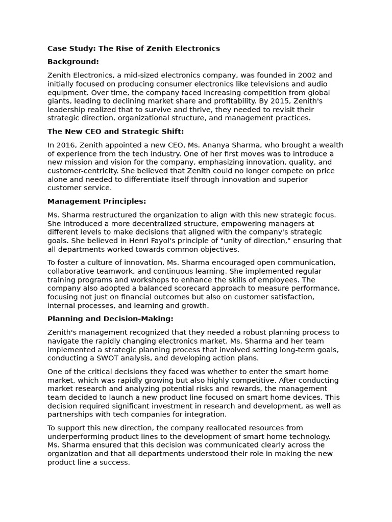 The Rise of Zenith Electronics | PDF | Innovation | Leadership