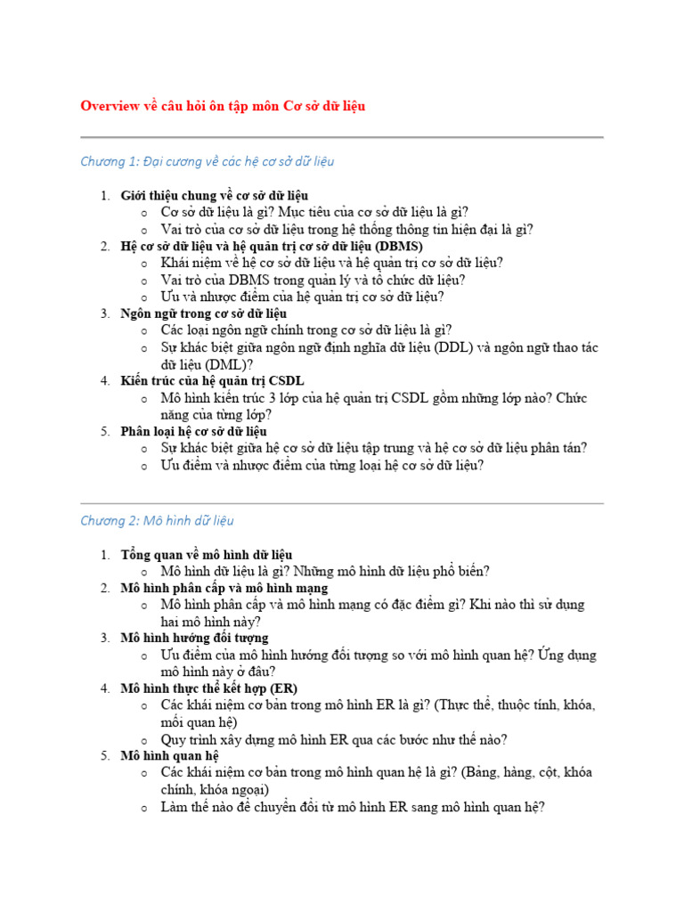 Nội dung ôn tập CSDL | PDF