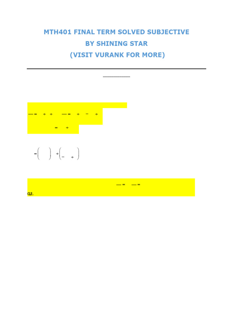 Mth401 Final Term Solved Subjective | PDF | Eigenvalues And Eigenvectors | Mathematics