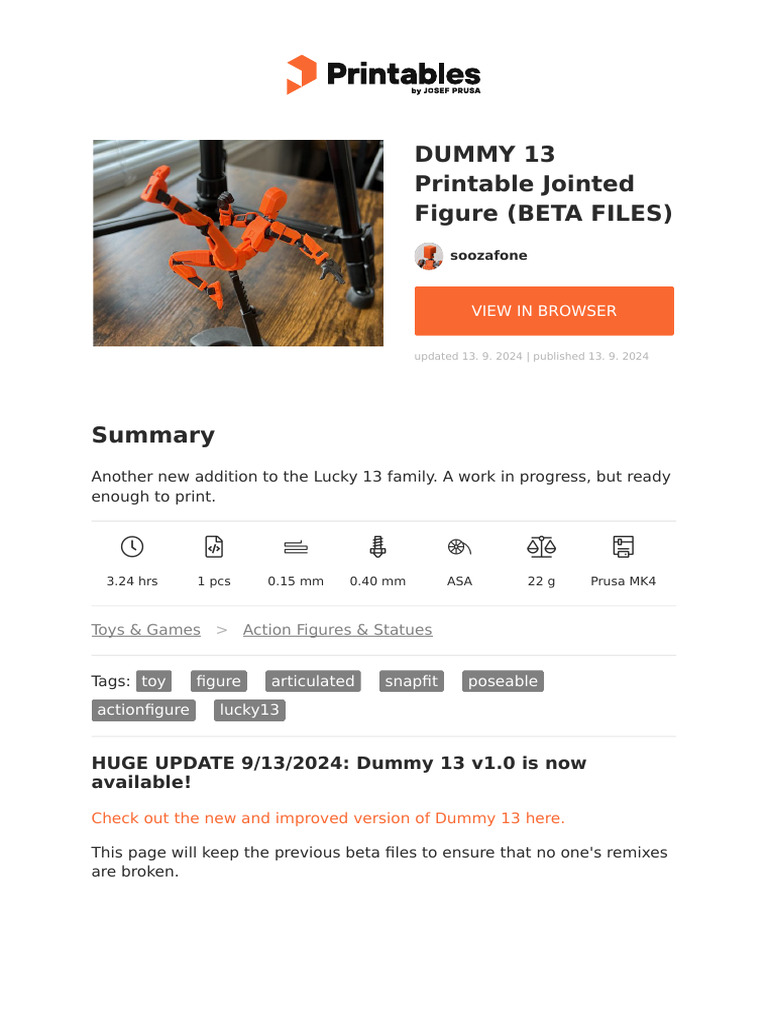 Dummy 13 Printable Jointed Figure Beta Files | PDF