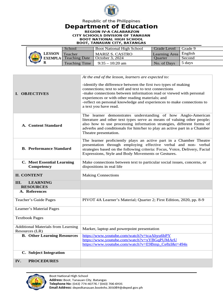 Making Connections Detailed Lesson Plan | PDF | Learning | Knowledge