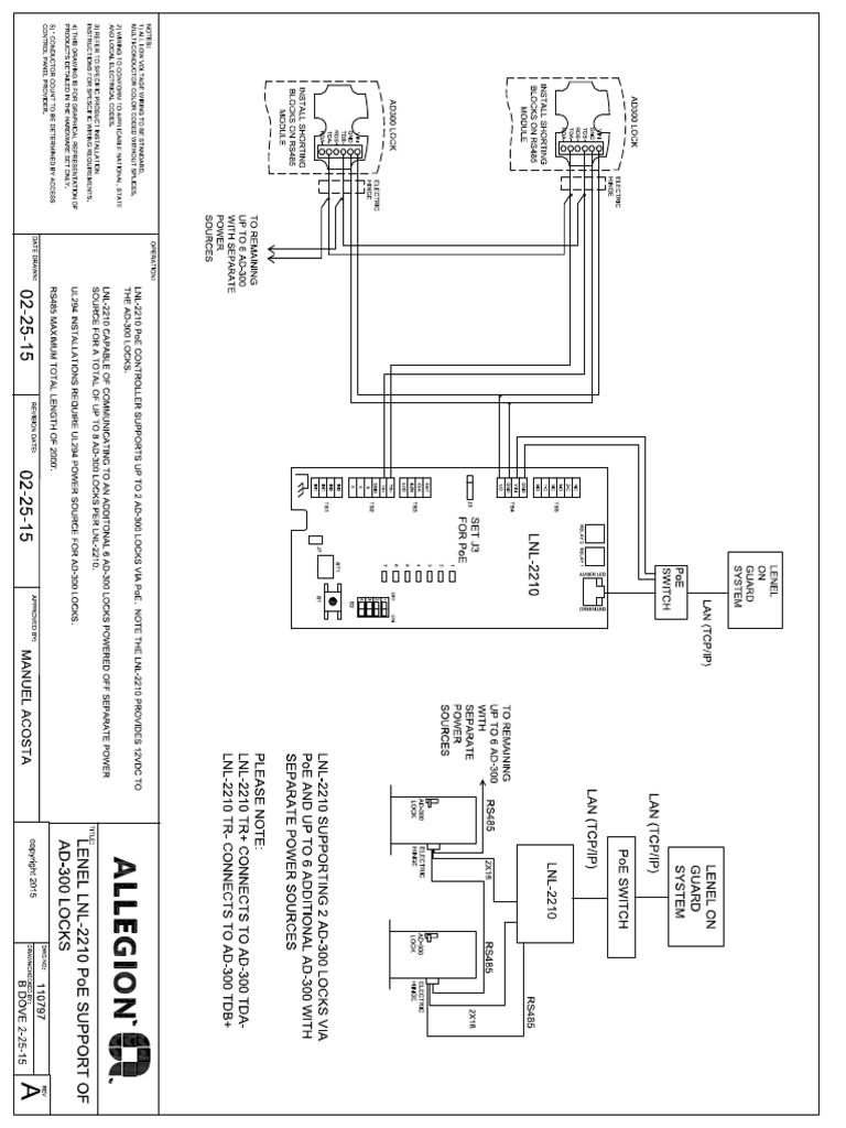 Schlage AD-300 Lenel LNL-2210 RS485 Wiring Diagram 110797 | PDF