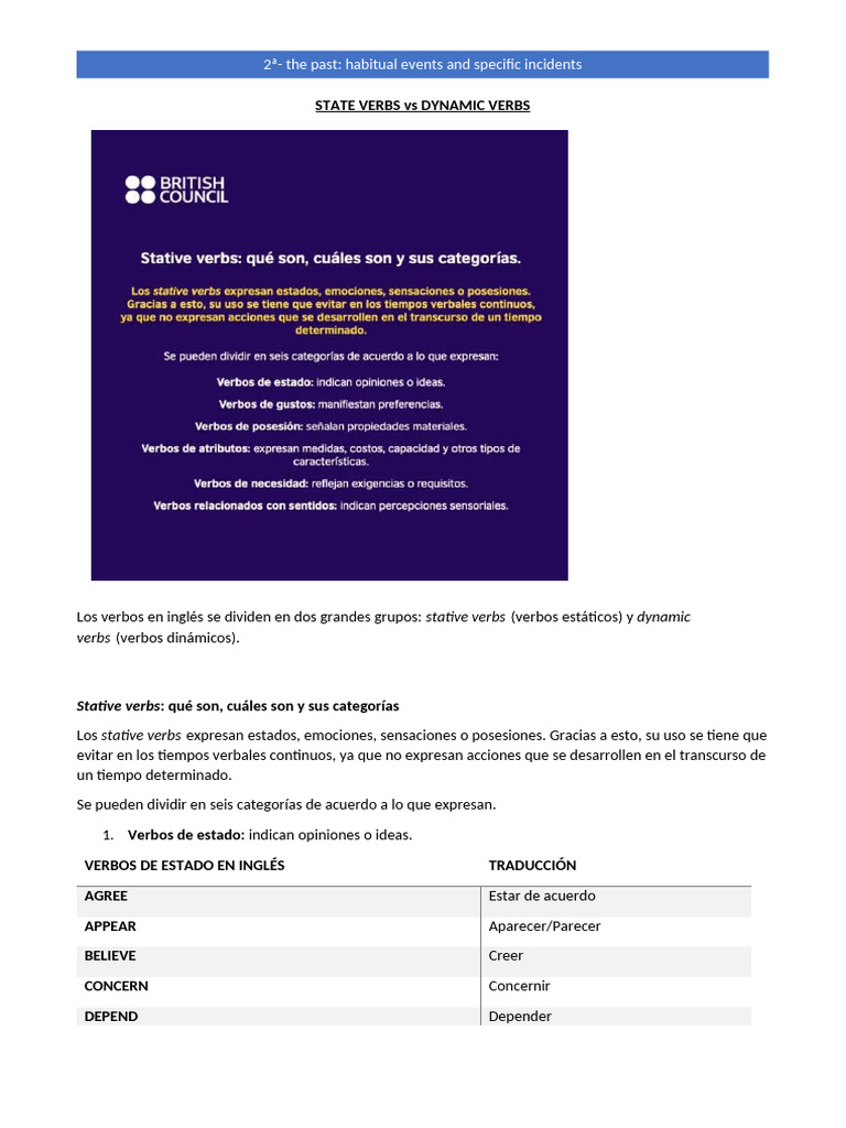 STATE VERBS Vs DYNAMIC VERBS | PDF | Verbo | Lingüística