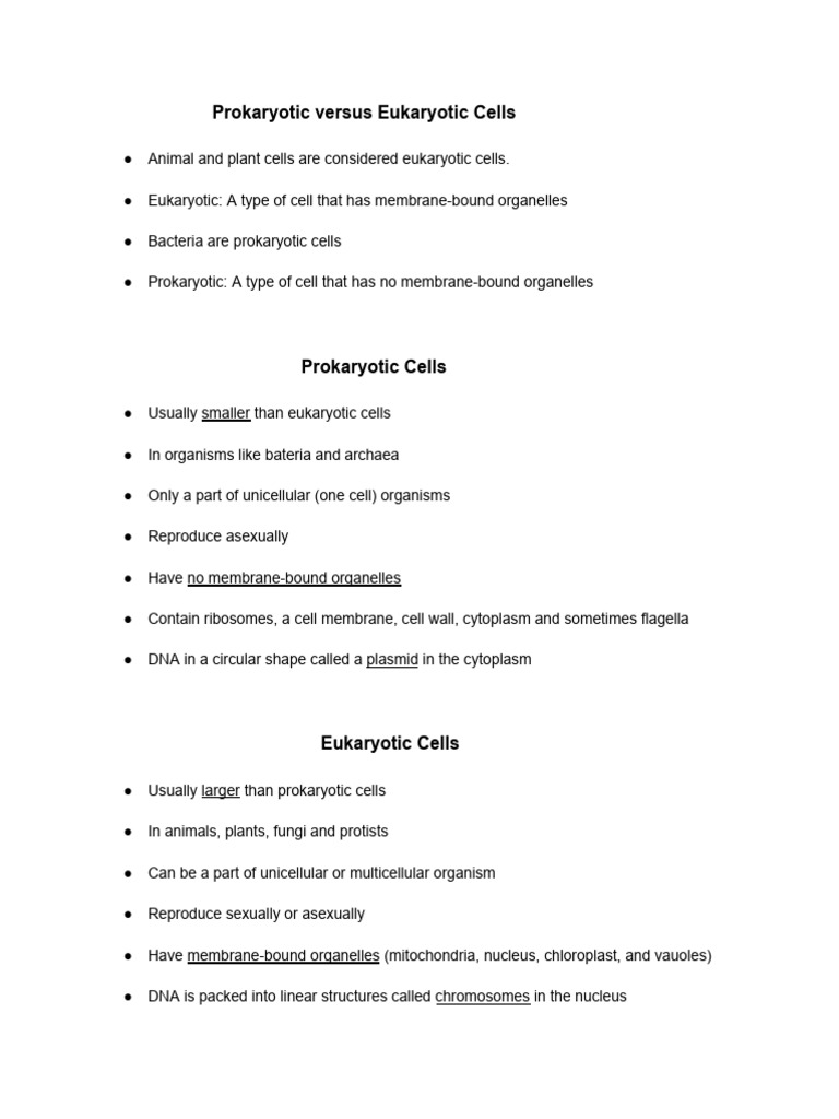 Prokaryotic Versus Eukaryotic Cells Lecture | PDF