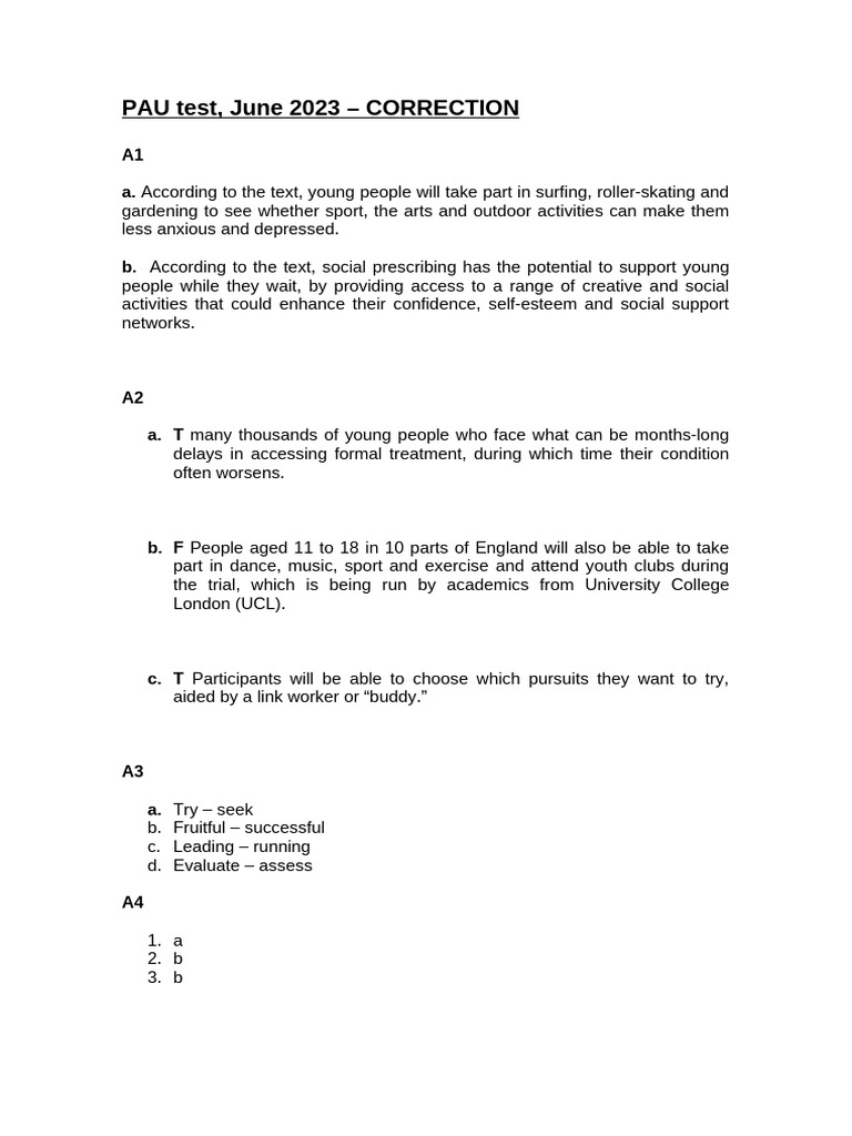 PAU Test-June 2023 Correction | PDF