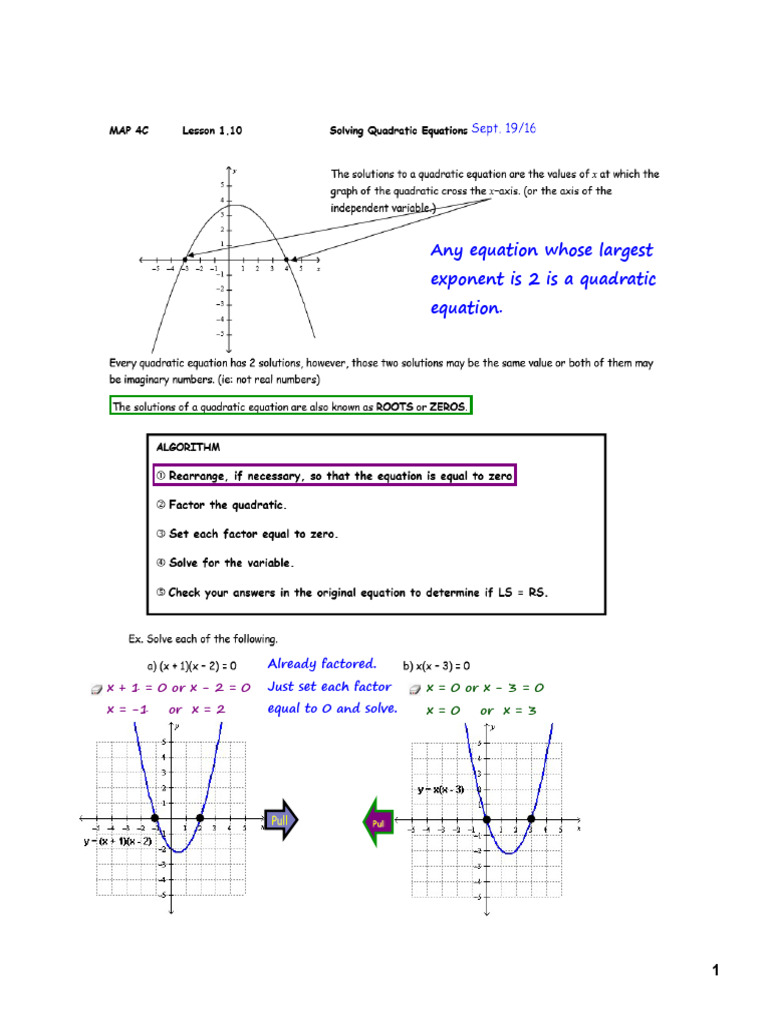 4C 1.10 Notes - Solving Quadratic Equations | PDF | Mathematics | Algebra