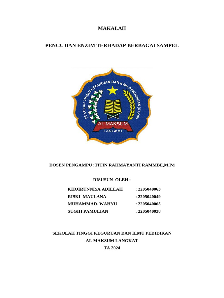 Makalah Pengujian Enzim Terhadap Berbagai Sampel | PDF