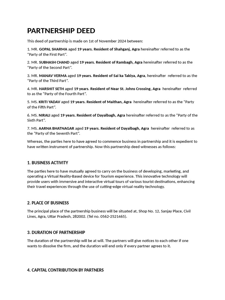 Partnership Deed BBM 302 | PDF | Finance & Money Management