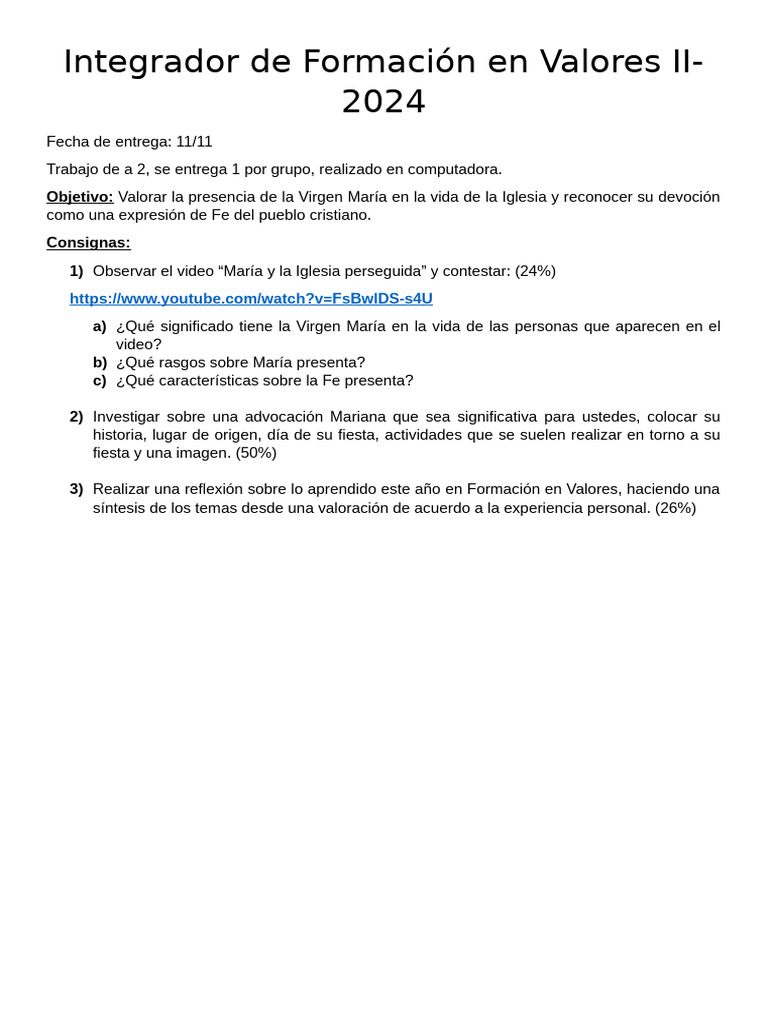Integrador de Formación en Valores II-2024 | PDF