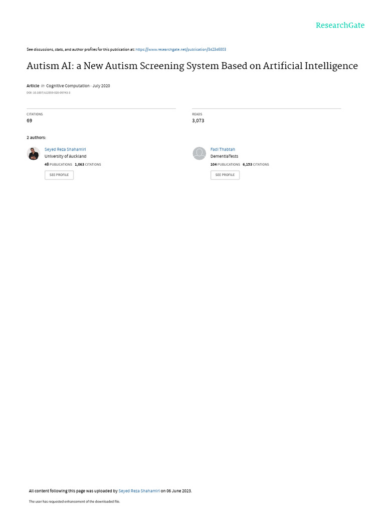 Autism and AI | PDF | Autism Spectrum | Machine Learning