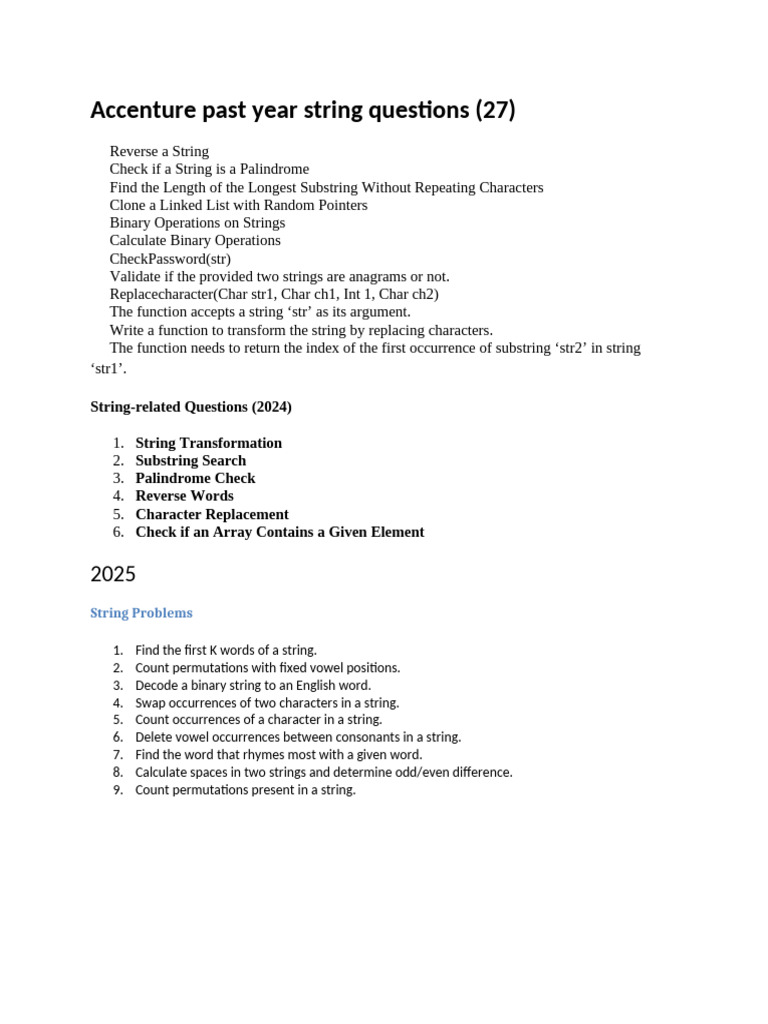 Accenture Past Year String Questions | PDF