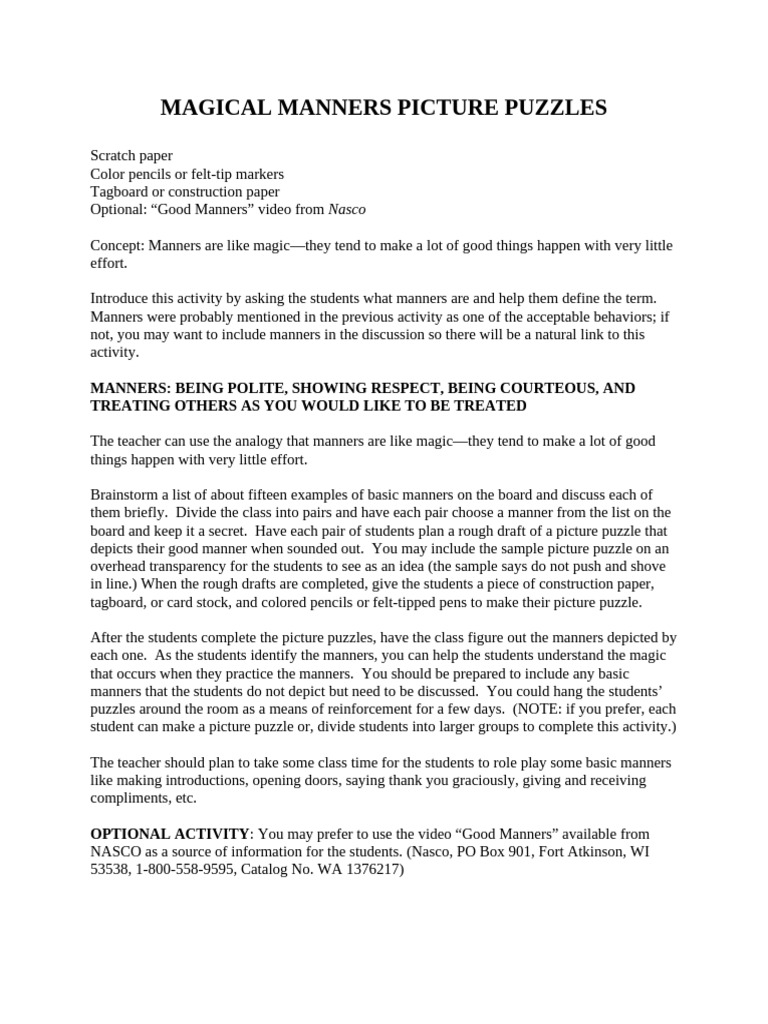 TLC Social Magic Manners 1 | PDF