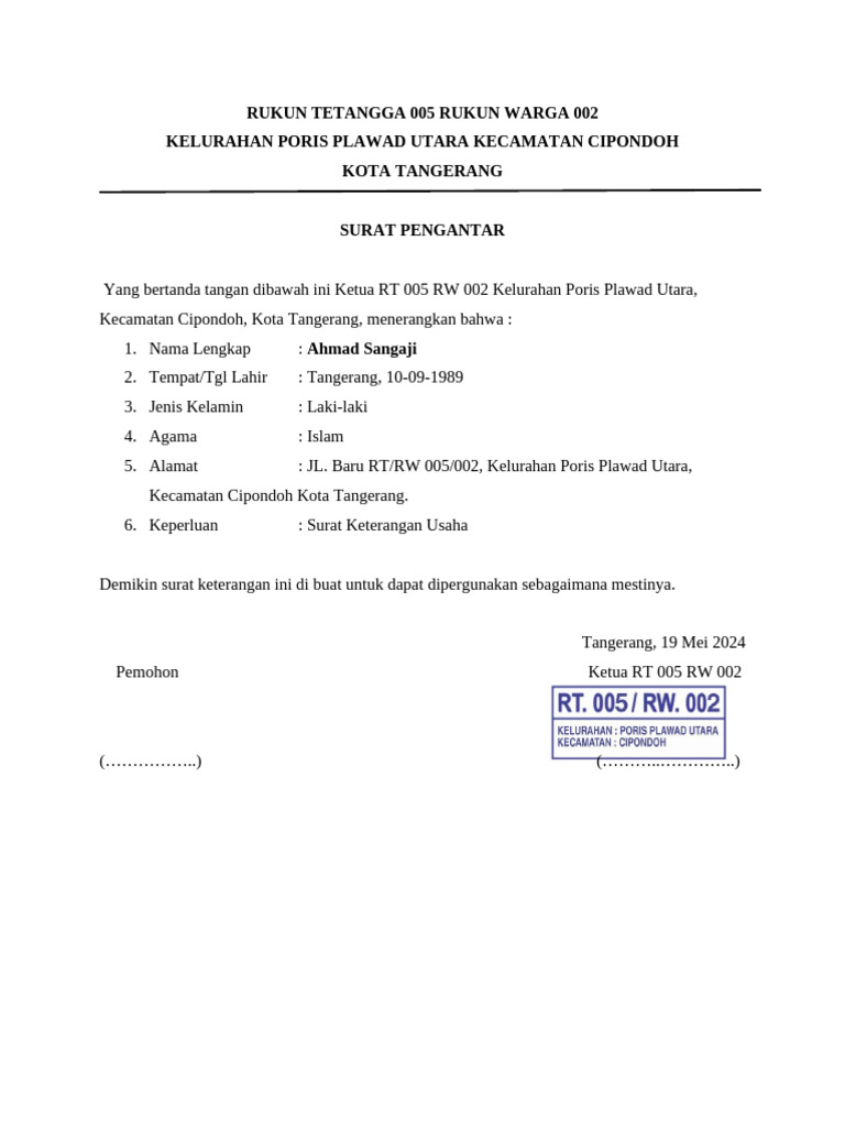 Rukun Tetangga 005 Rukun Warga 002 | PDF | Teknologi & Rekayasa