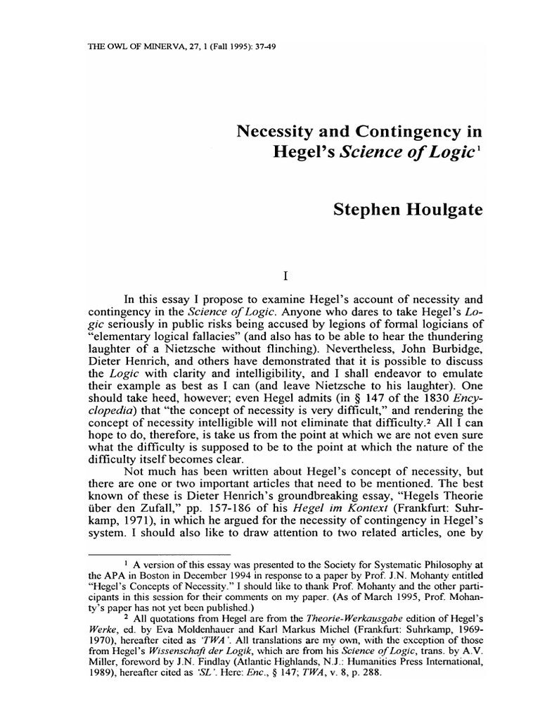 Necessity and Contingency in Hegel's Scien - Stephen Houlgate | PDF ...
