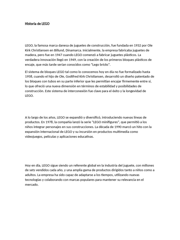 Historia y evolución de LEGO | PDF | Lego