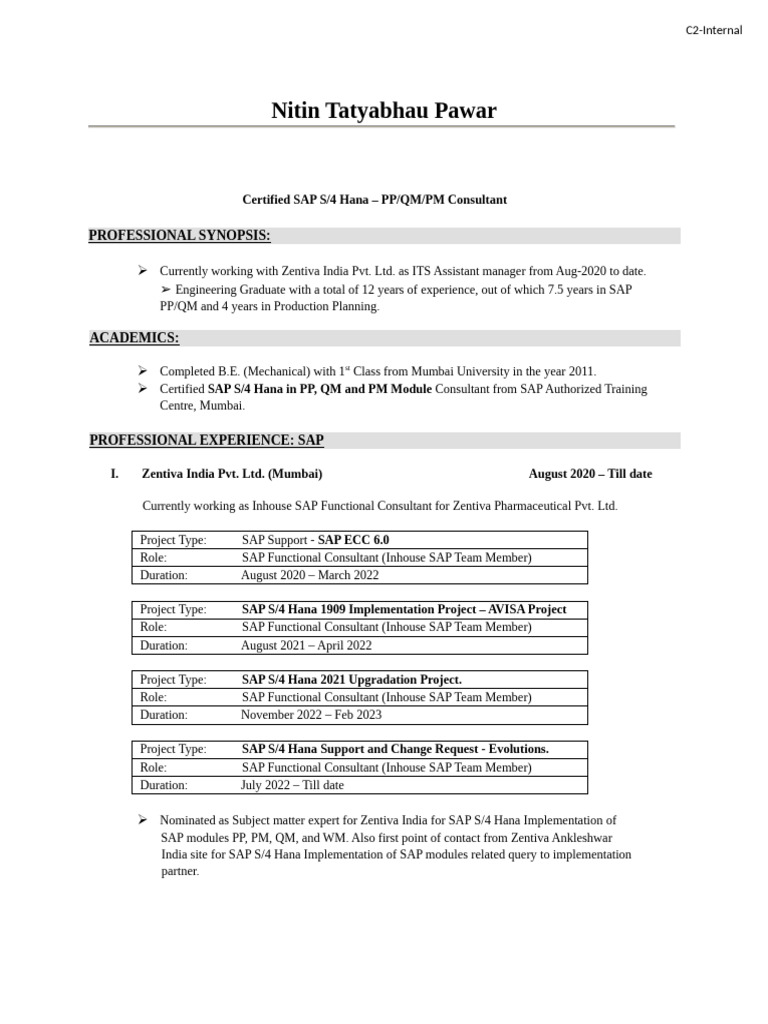 Nitin Pawar Profile For SAP PP | PDF | Business