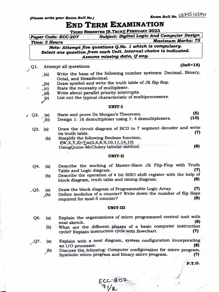 Ipjugaad - B Tech 3rd Sem Digital Login and Computer Design Paper 2023 ...