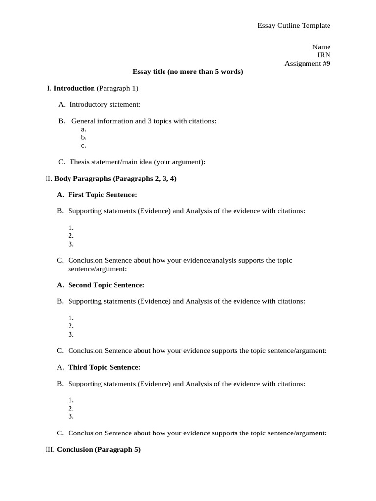 Essay Outline Template Guide | PDF