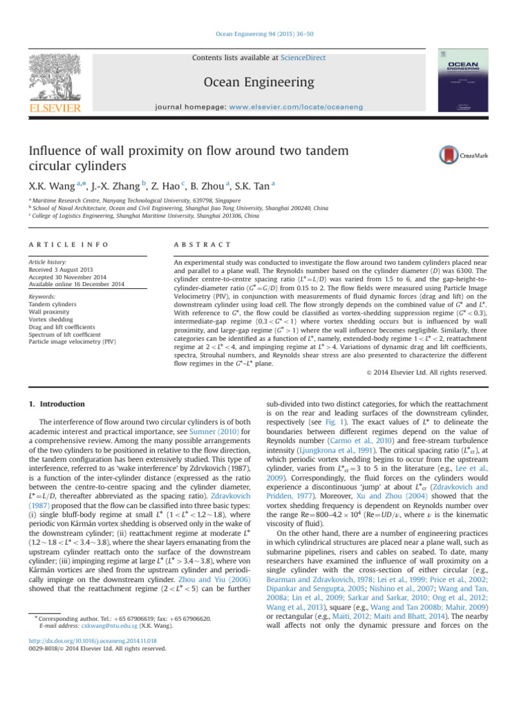 Influence of Wall Proximity On Flow Around Two Tandem Circular ...