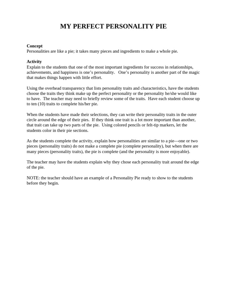 Perfect Personality Pie | PDF