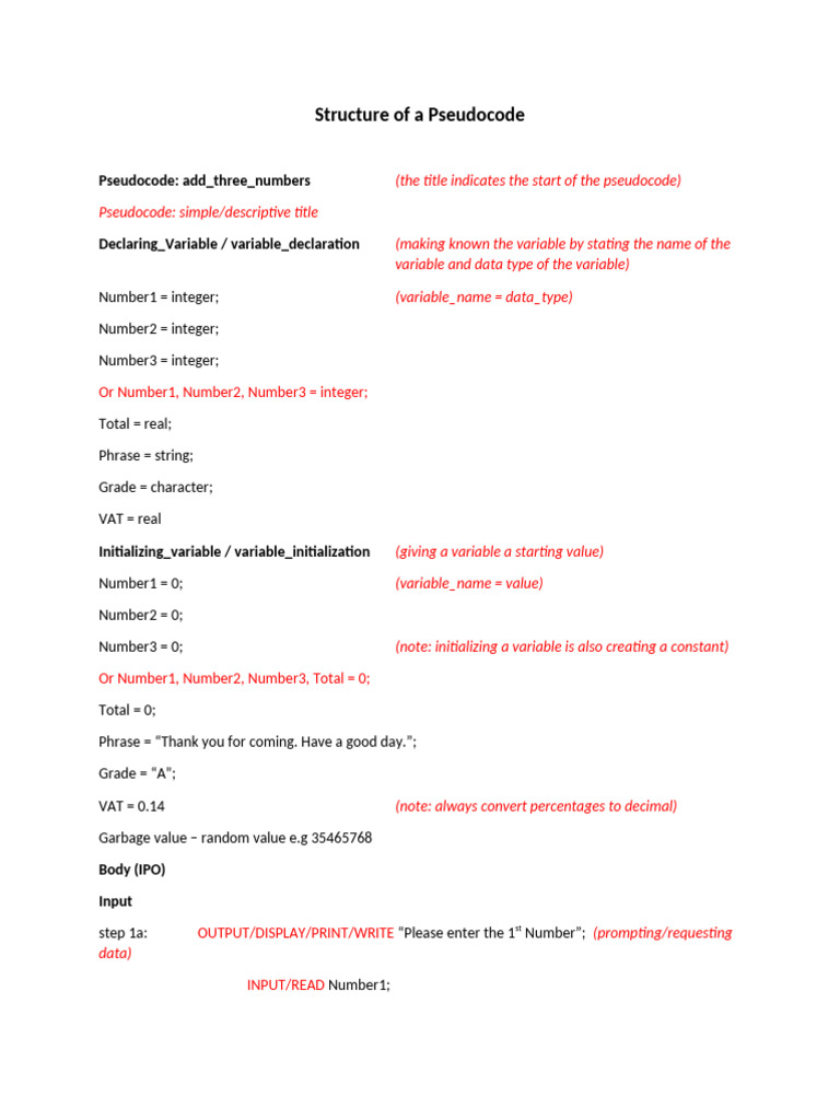 Pseudocode Structure for Adding Numbers | PDF | Computers