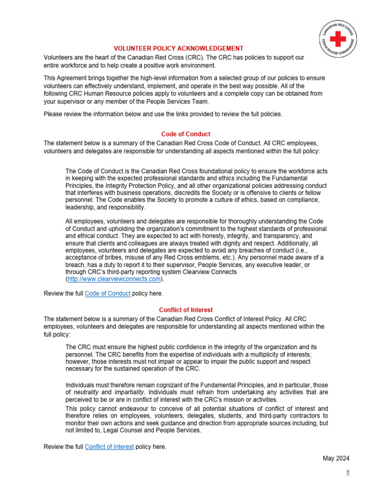 Volunteer Policy Acknowledgement | PDF | Harassment | Sexual Harassment