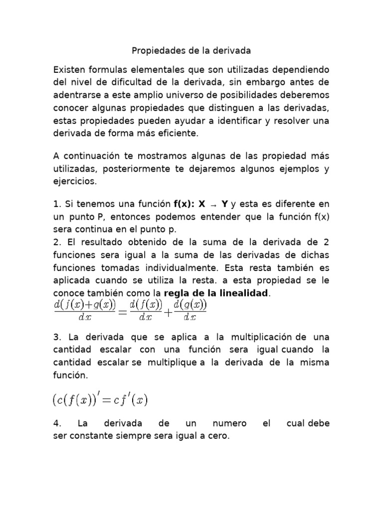 Propiedades de La Derivada | PDF | Derivado | Función (Matemáticas)