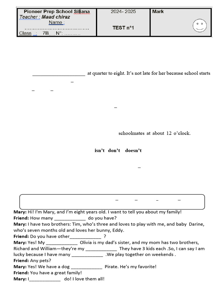 Mid Test 1 For 7th Graders November 2022 | PDF