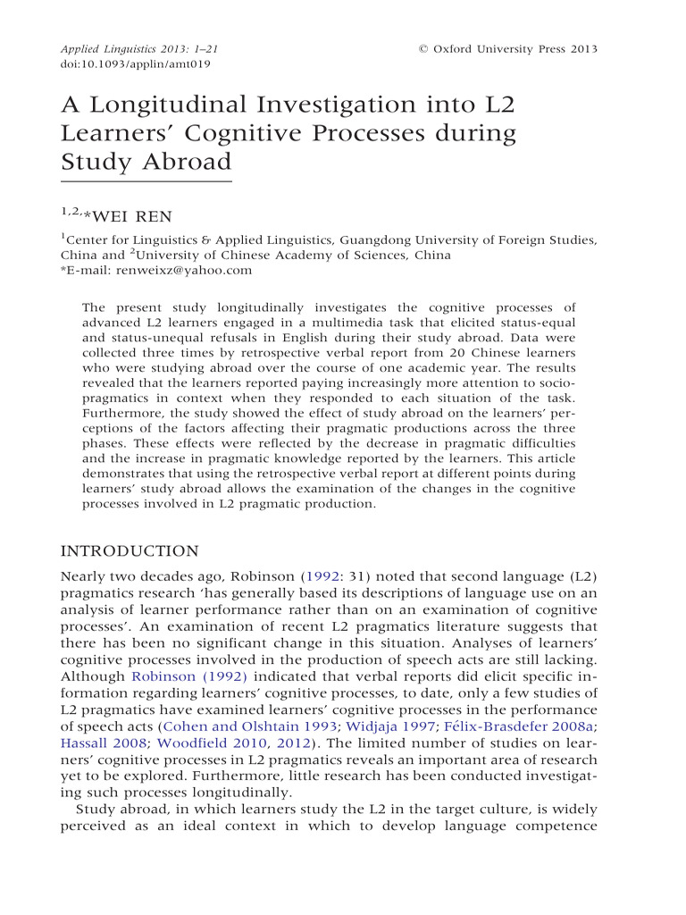 A Longitudinal Investigation Into L2 | PDF | Second Language | Learning