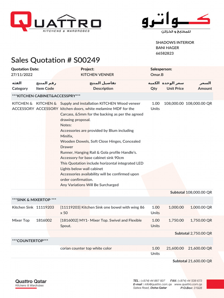 Quotation Kitchen Venner Wood Door - S00249 | PDF | Countertop | Room