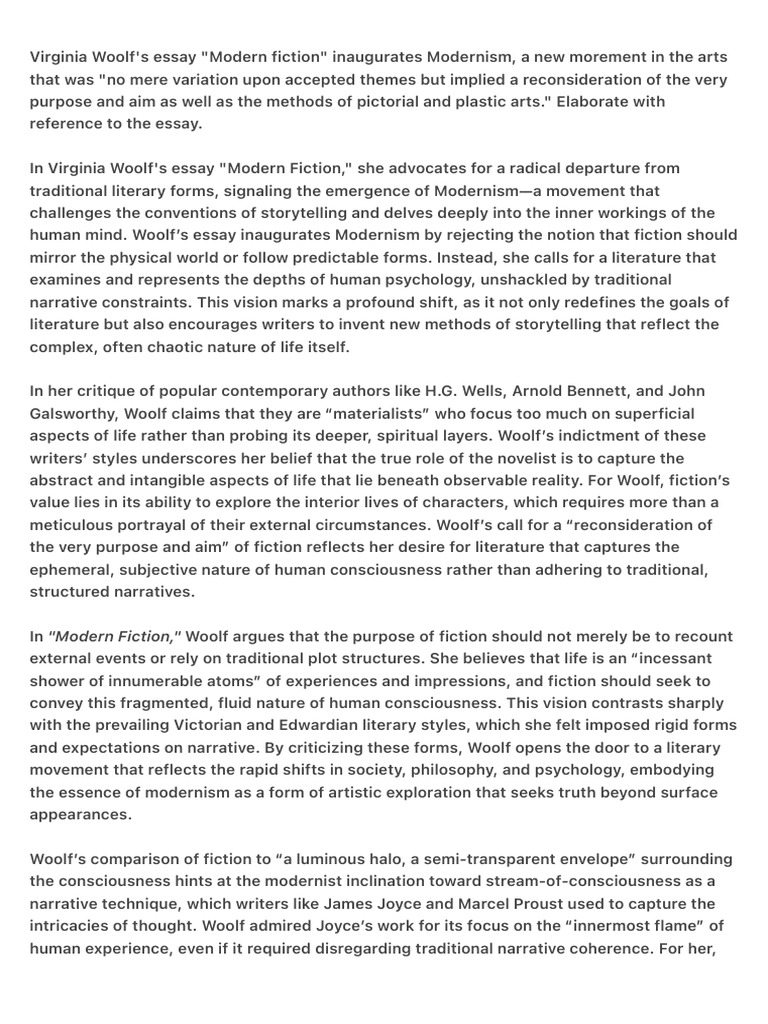 Virginia Woolf's Modern Fiction Analysis | PDF | Modernism | Narrative