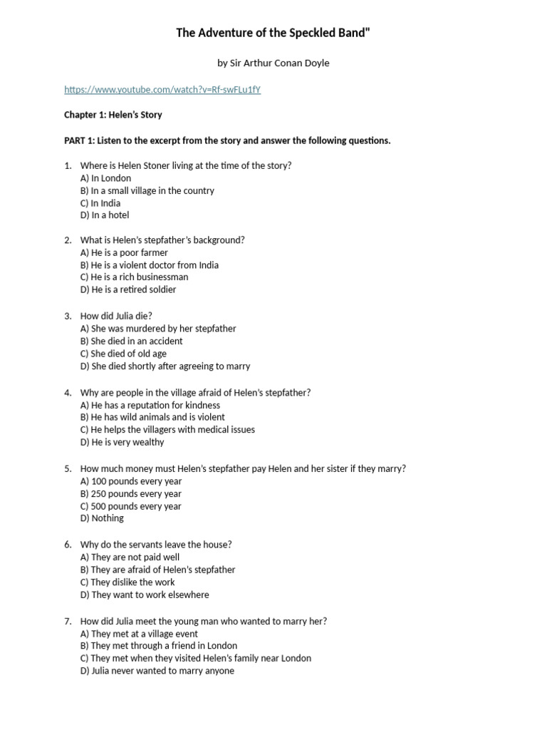 The Speckled Band CH 1 Listening | PDF | The Adventure Of The Speckled ...