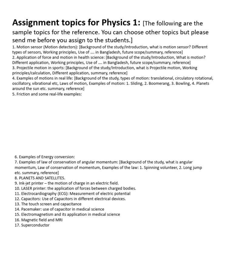 Physics 1 Assignment Topics | PDF | Technology & Engineering