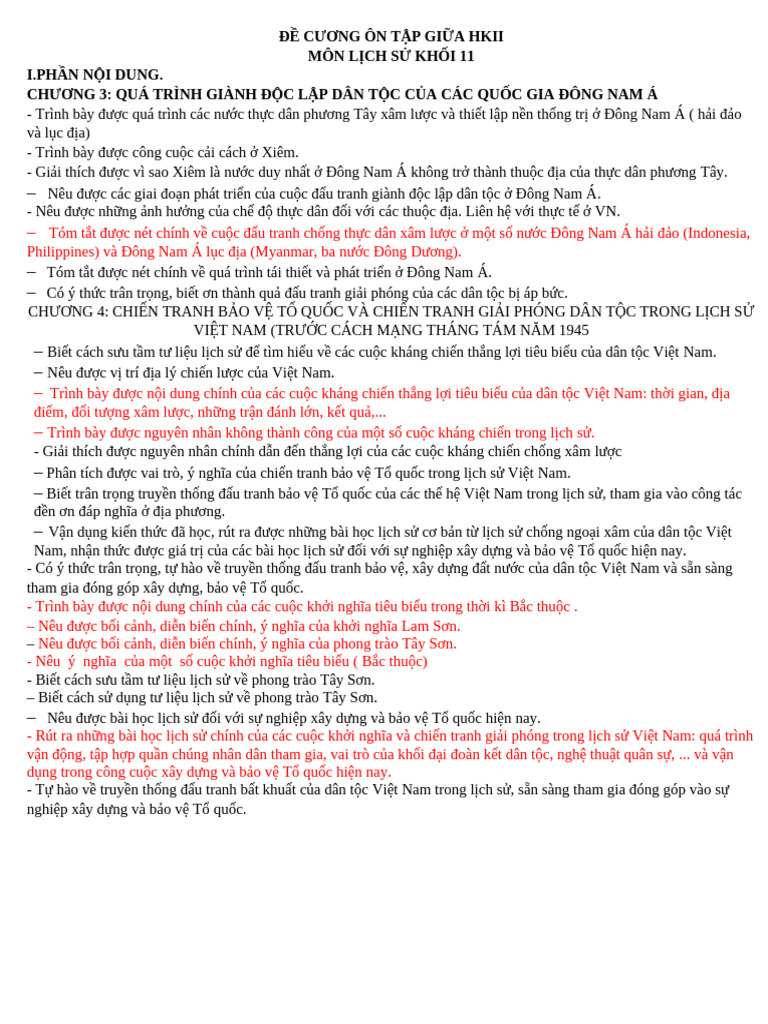 Đề Cương Ôn Tập Giữa Hkii.11 | PDF