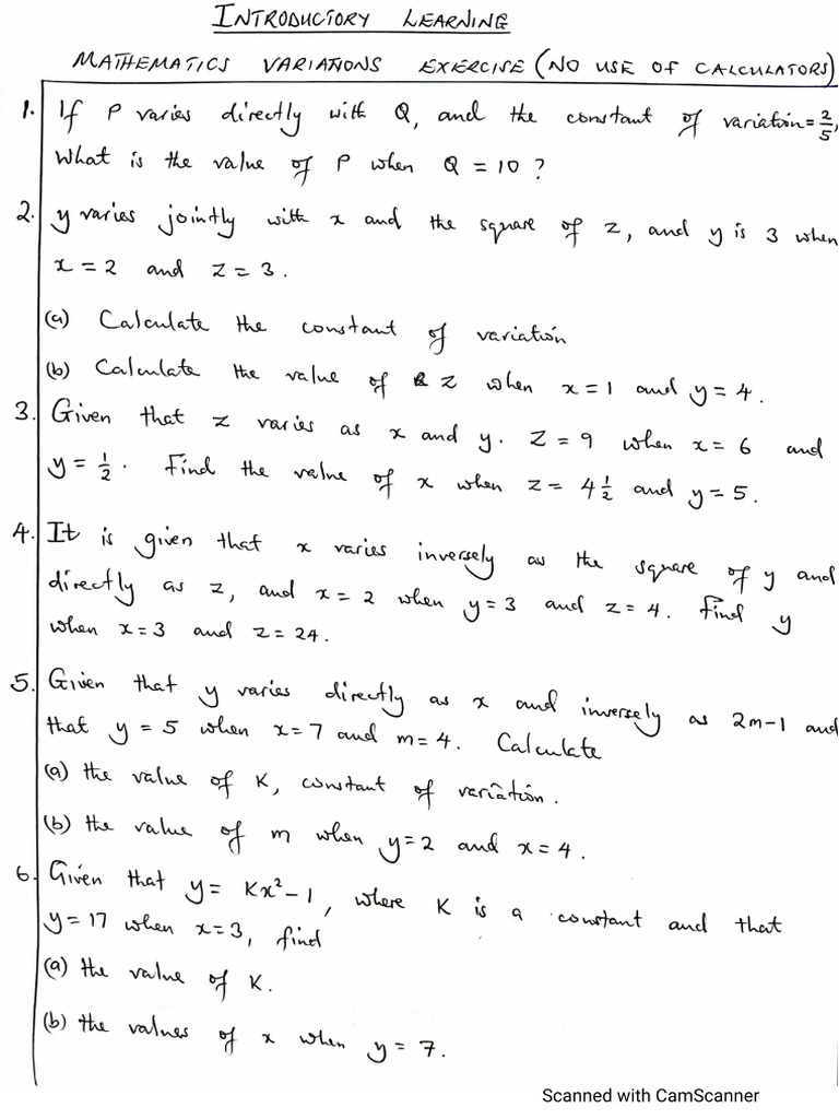 MATHS - Variations Exercise | PDF