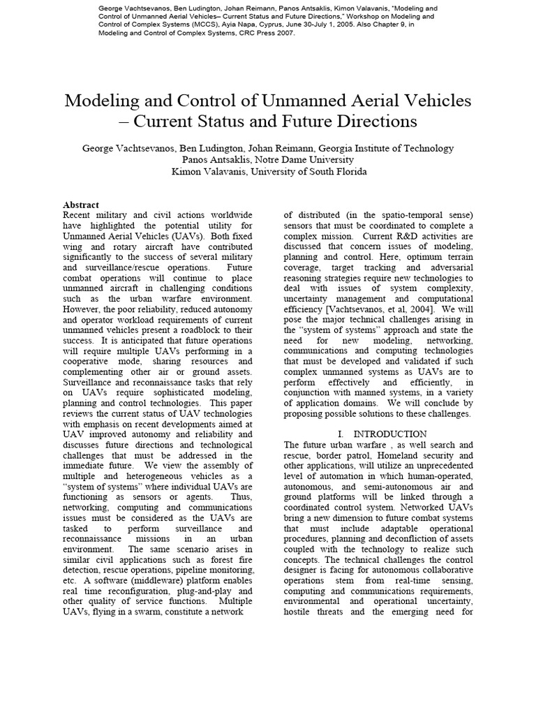 Modeling and Control of Unmanned Aerial Vehicles - Current Status and ...